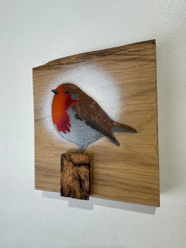Robin 2025 on rare Elm with beautiful grain and 3D perch - 13 x 15cm ...
