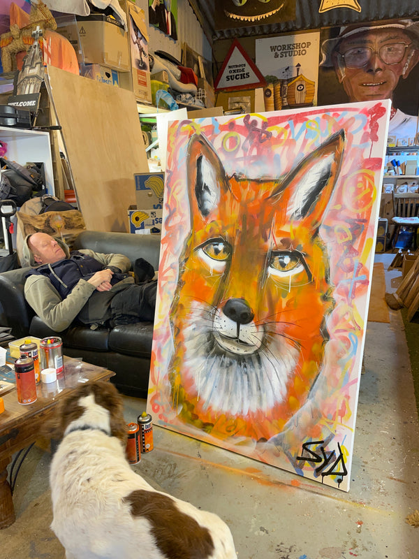 Fox Freehand Contemporary Spray Painting 1m by 1.5m - The Stencil Shed